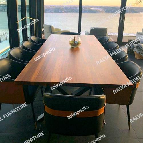 Jual Meja meeting rapat kantor kayu asli mahoni kaki besi hollow meja ...