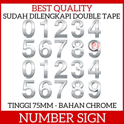 Jual Number Sign Tanda Nomor Kamar Rumah Rak Loker Ukuran 75mm Chrome ...