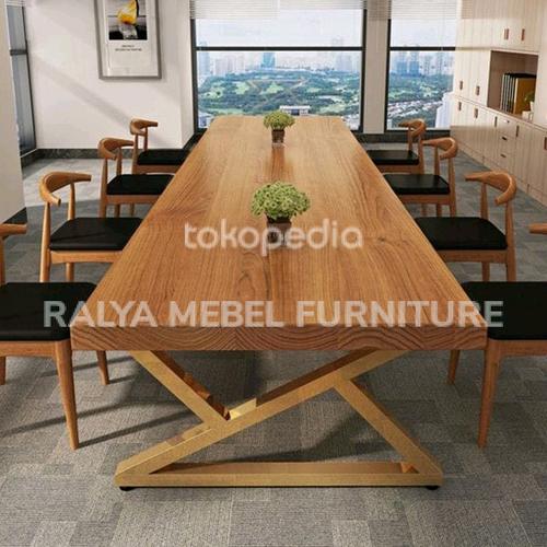 Jual Meja makan rapat meeting kantor kayu asli mahoni kaki besi hollow ...