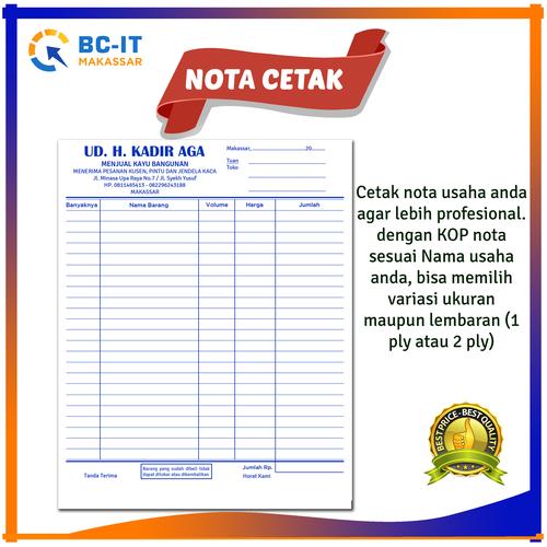 Jual Nota Cetak ~ Kop Logo Usaha - Sedang (1/3), 1 ply - Kota Makassar ...