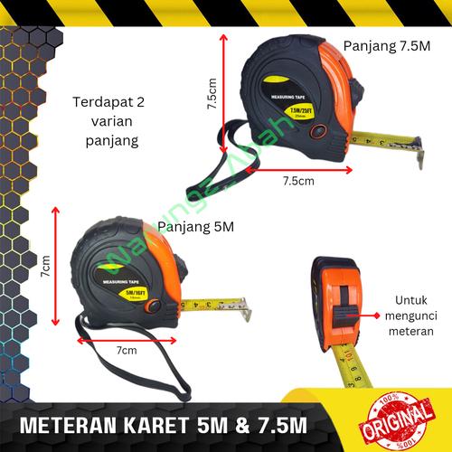 Jual ALAT UKUR ROLL METER METERAN TANGAN KETUPAT KARET 5METER 7.5METER ...