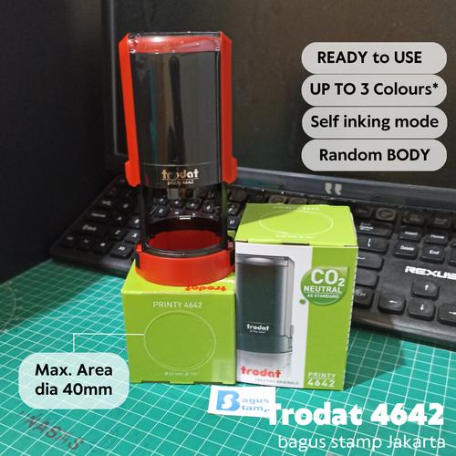 Jual Stempel Otomatis / Self Ink Trodat Bulat 4642 Custom Text 4 cm 4cm - dengan Tulisan, 1 ...
