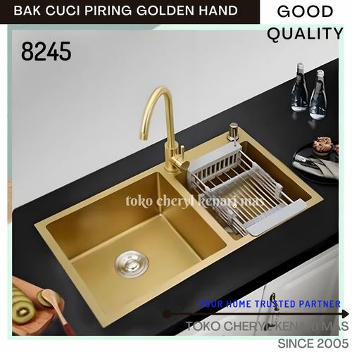 Jual BAK CUCI PIRING KITCHEN SINK STAINLESS GOLDEN HAND 8245 GOLD EMAS ...