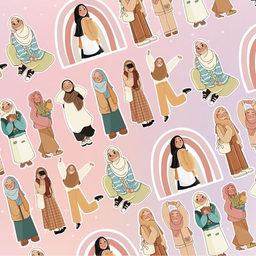 Jual 1 PCS muslimah OOTD Hijab Girls by cartoon_qu | Aesthetic Sticker ...