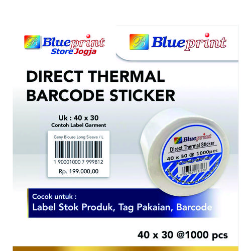 Jual DIRECT THERMAL STICKER 40 x 30 BLUEPRINT LABEL STIKER 40x30 mm 1 ...