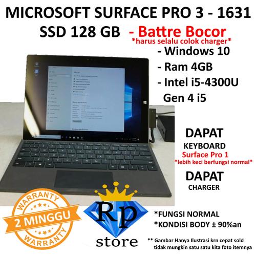 Jual Microsoft surface Pro/Go/RT 2/3/4/5/6/7/8/9/10 core i3/i5/i7 4/6/8 GB - pro3 Bad battry ...