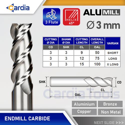 Jual Endmill 3 mm Carbide 50 | 75 | 100 3 Flute Aluminium End Mill 3F ...