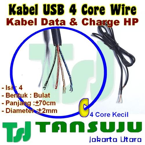 Jual Kabel USB Bulat Hitam 4 Core Wire 4P / 2 Core Wire 2P Cable Data ...