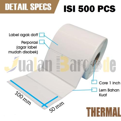 Jual LABEL THERMAL 100 X 50 (1 LINE) KERTAS STIKER BARCODE 100X50 MM 500PCS - 1 ROLL 250 PCS ...
