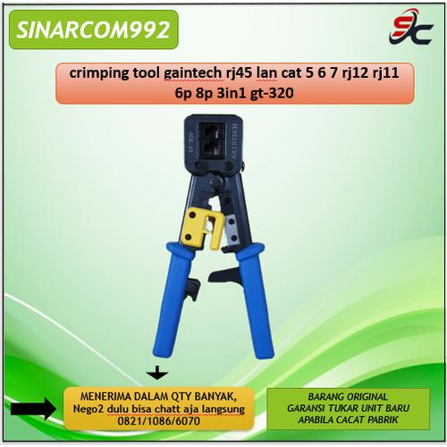 Jual crimping tool gaintech rj45 lan cat 5 6 7 rj12 rj11 6p 8p 3in1 gt ...