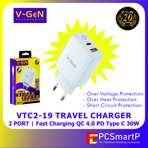 Jual Adaptor Charger V-GeN VTC2-19 Super Fast Charging QC 4.0 PD Type C ...