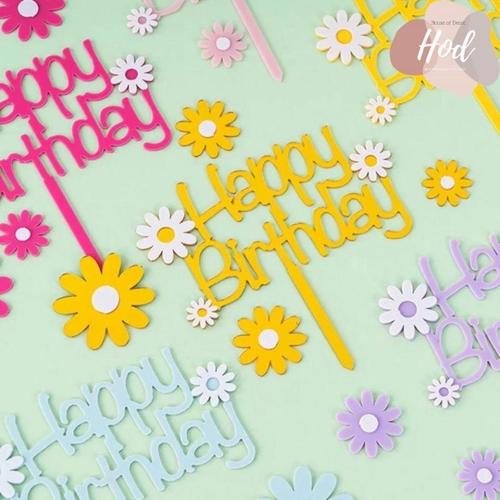 Jual Topper Happy Birthday Daisy Set HBD Flower Acrylic Hiasan Ulang ...