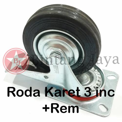 Jual Roda Karet 3 Inch Rem / Roda kastor / Roda Trolley - Kab ...
