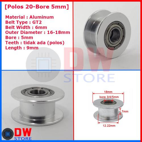 Jual Pulley Idler Timing Belt Tensioner Tension 2GT-20 GT2-20 2GT GT2 - Polos-W6-B5mm - Kab ...