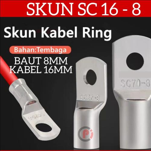 Jual Skun Kabel Ring SC 16 8mm Untuk Konektor Kabel Listrik Ke Terminal ...