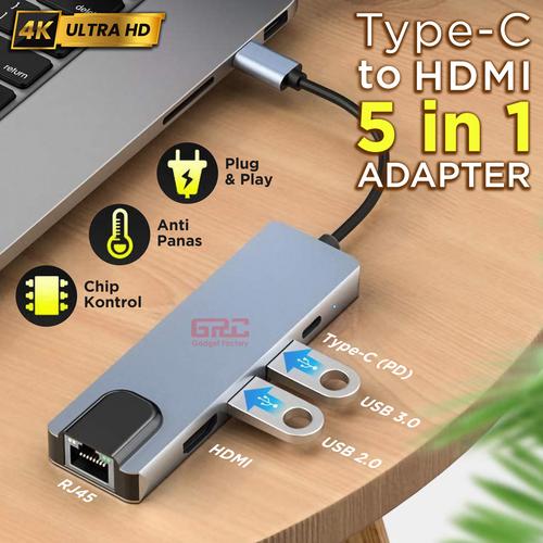 Jual Adapter HUB Converter Type C to 5 Port USB PD HDMI LAN 5 in 1 ...