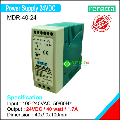 Jual MDR-40-24 Renatta, Power Supply 24VDC 40 watt 1.7A - Kota ...
