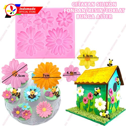 Jual Cetakan Silikon Fondant Bunga Aster Margrit Besar Coklat Resin ...
