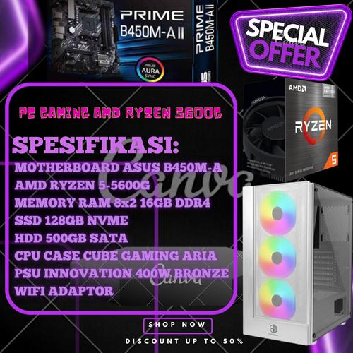 Jual PC RAKITAN GAMING MURAH AMD RYZEN 5 5600G,RAM 16GB,SSD 512GB - 8GB ...