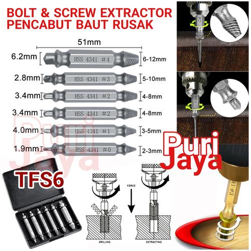 Jual Screw Extractor Set Tap Balik Set 6 pcs Pencabut Baut Rusak Patah ...