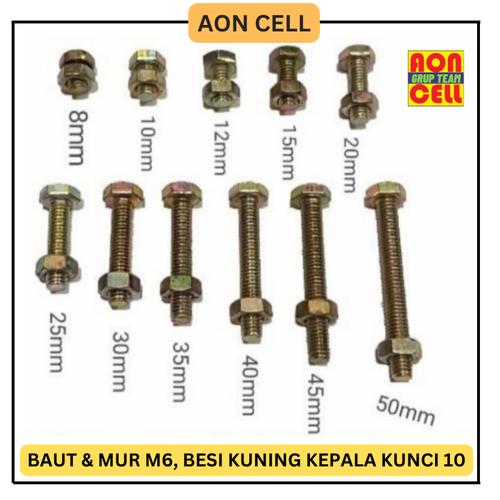 Jual BAUT MUR HEX BESI KUNING M6 X 10 15 20 25 30 35 40 45 50 55 KUNCI ...