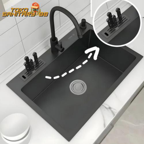 Jual kitchen sink 7545 HITAM komplit set+kran pipa / bak cuci piring ...