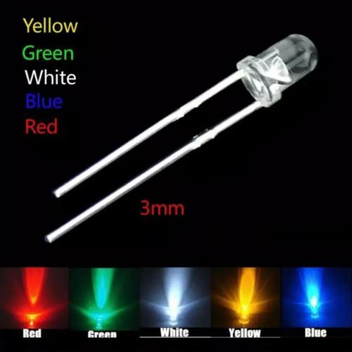 Jual LED 3mm Putih Nyala Hijau Merah Biru Kuning Bening Clear 3 mm ...