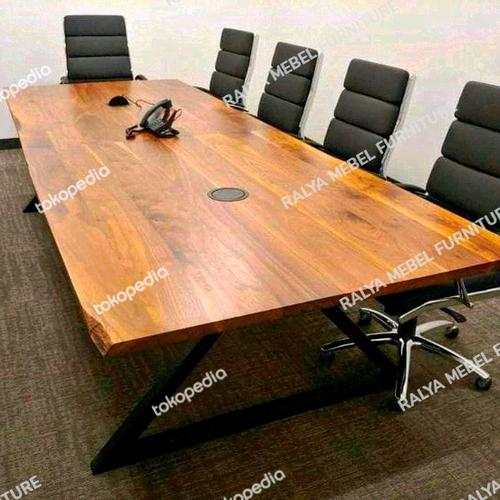 Jual Meja meeting rapat kantor kayu asli mahoni kaki besi hollow ...