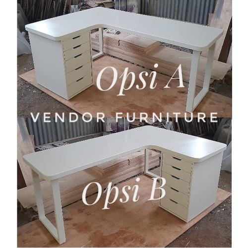 Jual CUSTOM | Desk Office L Shape Duco Paint Full White - Opsi A - Kab ...