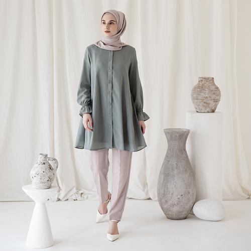 Jual Maula Aska Label - Tunik dengan detail kerut pada lengan - Plum Berfuring, XS - Jakarta ...