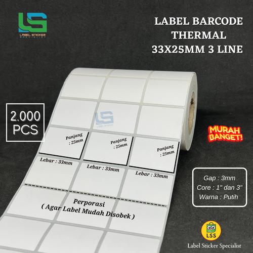 Jual LABEL BARCODE THERMAL 33X19 MM CORE 1" 3 LINE ISI 2000 PCS ...