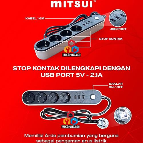 Jual Stop Kontak + USB Colokan Charger Set Kabel 4 Lubang AC 3 Port Mitsui - Jakarta Pusat ...