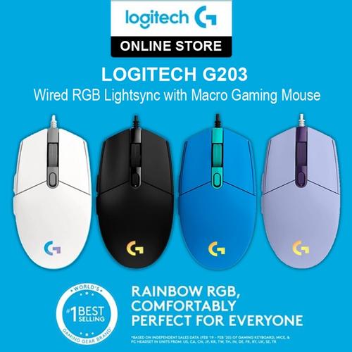 Jual Logitech G203 Mouse Gaming Wired Rgb Lightsync With Macro [fs