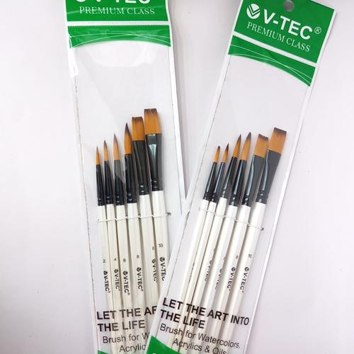 Jual Kuas Lukis Set V-Tec Brush A0411-6 [1 SET Isi 6] Flat dan Round ...