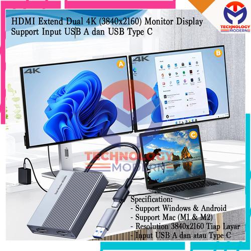 Jual HDMI Extend 2 Monitor Display with Dual 4K HDMI Output (3840x2160 ...