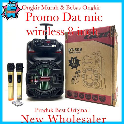 Jual speaker aktif portable dat 809 sound 8 inch 2 mic wireless garansi ...