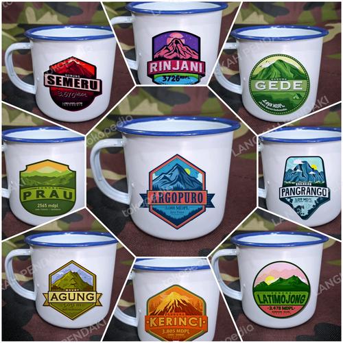 Jual Mug Cangkir Enamel Jadul Seng Gambar Gunung sindoro sumbing merapi ...