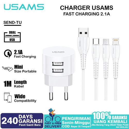 Jual USAMS SEND-TU Series Travel Charger Dual Port USB FAST Charge 2.1A ...