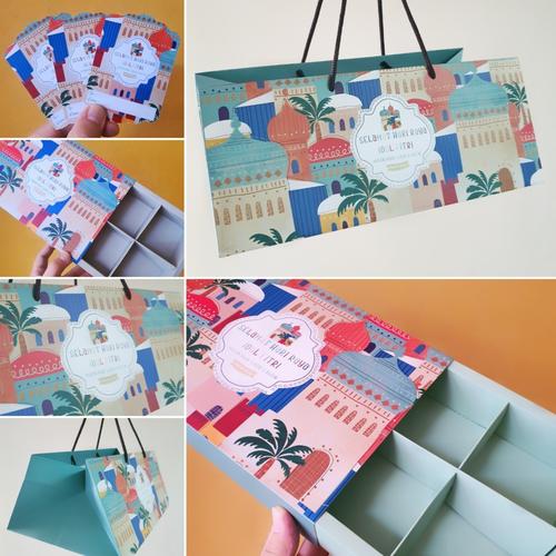 Jual paket 5 idul fitri paperbag hampers dus sekat 6 packaging pie ...