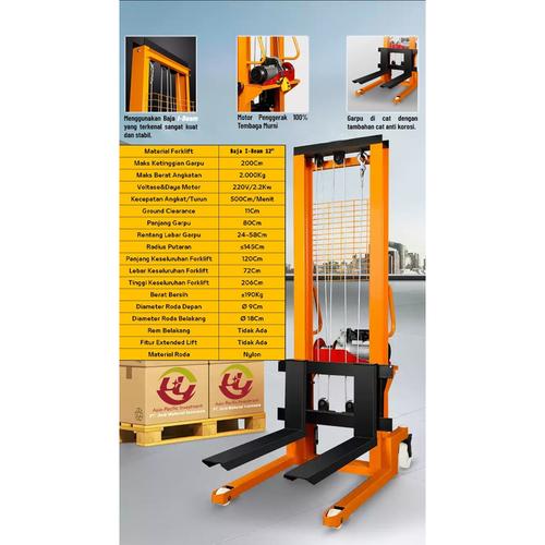 Jual Hand Stacker Electric/Forklift Electric/Hand lift Electric 2 Ton X ...