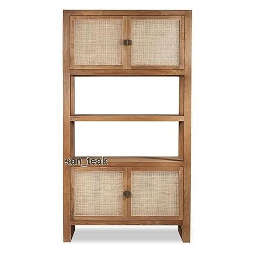 Jual rak buku minimalis kayu jati mix rotan bookcase cabinet rak mix ...