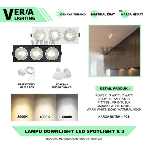 Jual Lampu Downlight Plafon 7 Watt 3 Watt x 3 MR16 Spotlight Sorot Spot LED - Putih + Putih, 3W ...