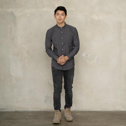 Jual Kemeja Collarless Panjang Charcoal Cotton Kalpen OXCON Abu gelap - S - Kota Bandung - oxcon ...