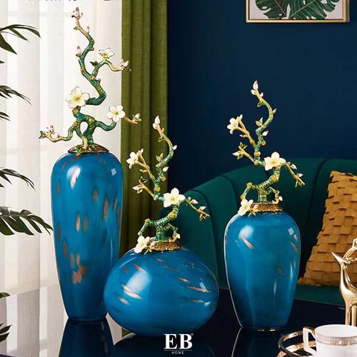 Jual Pajangan Meja Vas Guci Keramik / Blue Floral Jar Vase EB Home 1170 ...