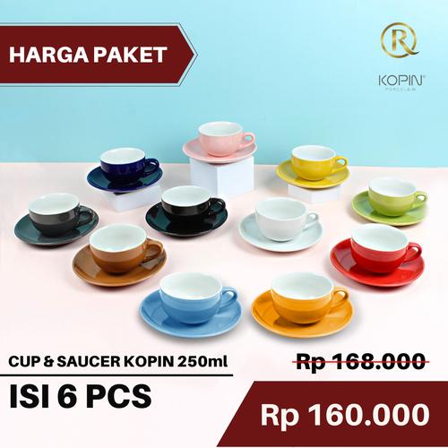 Jual 6 Sets Cup & Saucer Coffee Tea Set 2 Warna Porcelain Keramik 250ml ...