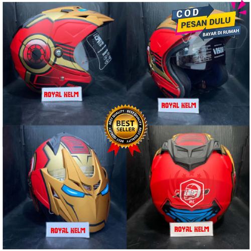 Jual Helm Motor bxp jp7 2 kaca Double Visor HALF FACE IRON MAN RED DOFF ...