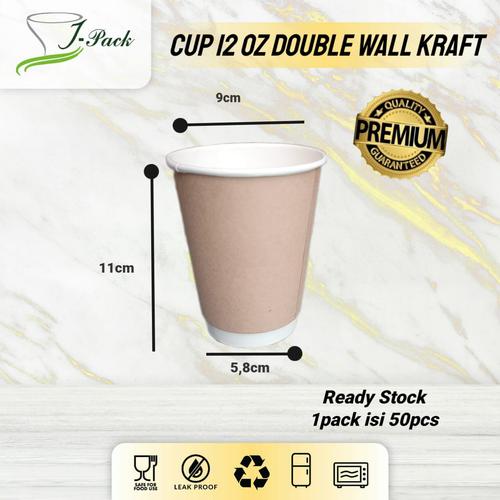 Jual Paper Hot Cup Double Wall 12 OZ Natural Kraft - Per 50pcs - HC 12 ...
