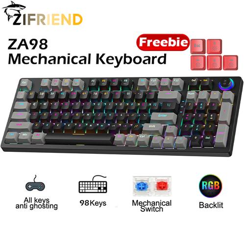 Promo ZIFRIEND ZA98 Black Mechanical Keyboard Blue Red Switch Wired 98 ...