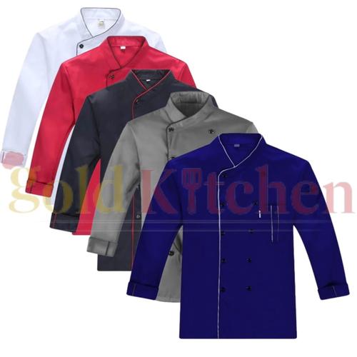 Promo Seragam Chef Lengan Panjang Baju Koki Seragam Koki Unisex - Merah ...