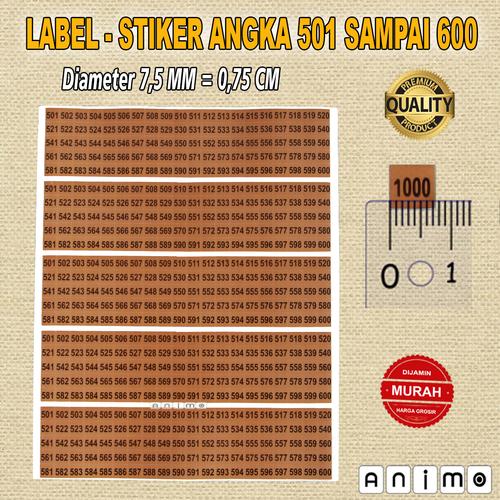 Jual LABEL - STIKER ANGKA WARNA - STICKER NUMBERING 501 SD 600 - Kuning ...